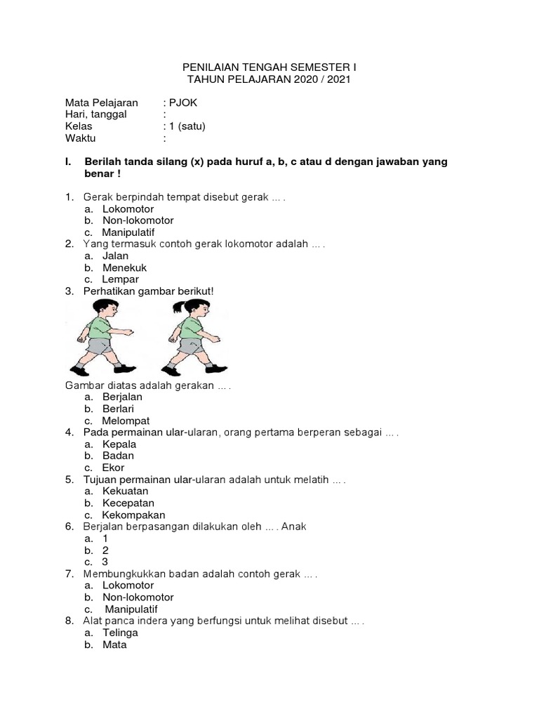 Soal PJOK Kelas 1 SD | PDF | Karier & Perkembangan | Olahraga & Rekreasi