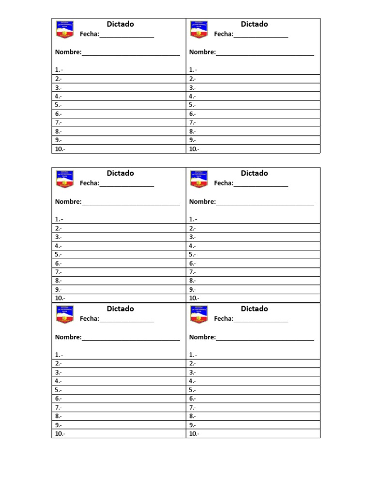 Plantilla de Dictado Escolar | PDF