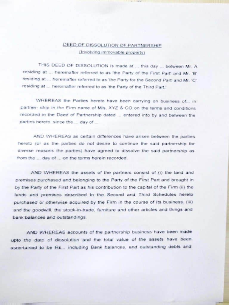 Deed of Dissolution of Partnership Draft | PDF | Partnership | Taxes