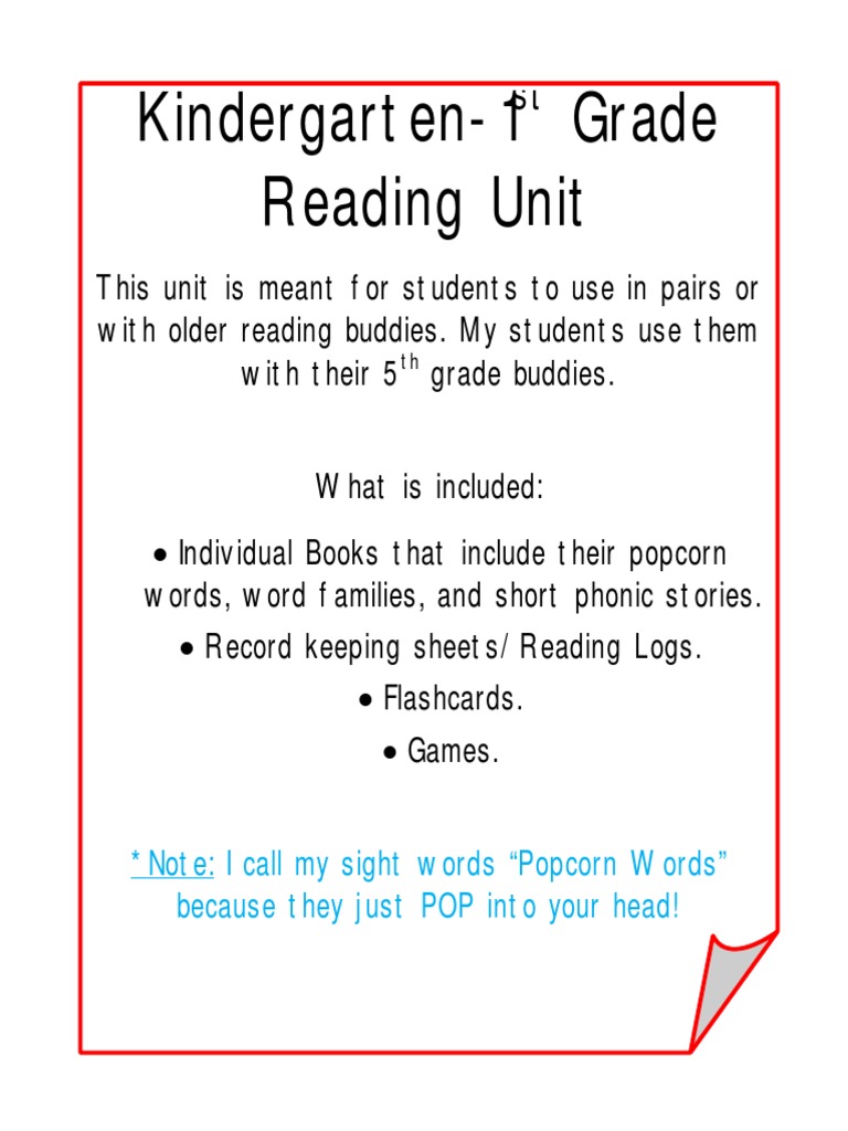 Kindergarten-1 Grade Reading Unit: What Is Included | PDF