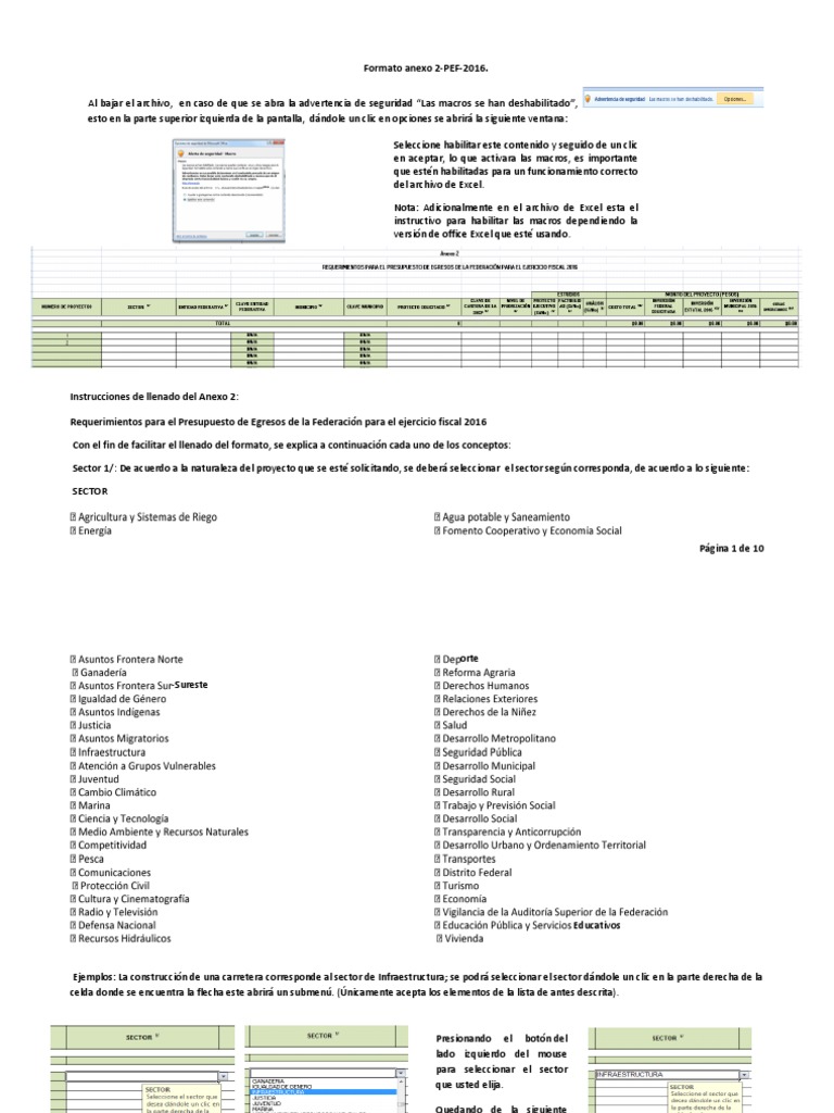 Instructivo Formato Anexo 2 PEF 2016 | PDF | Microsoft Excel | Macro (informática)