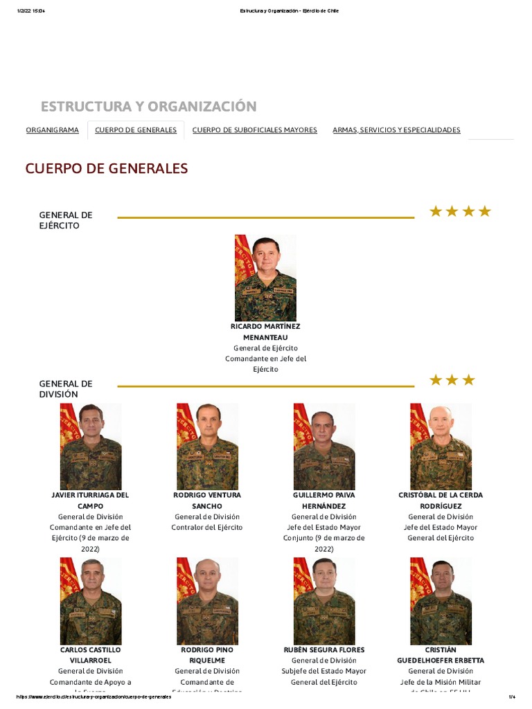 Estructura y Organización - Ejército de Chile | PDF | Oficial general | Militar