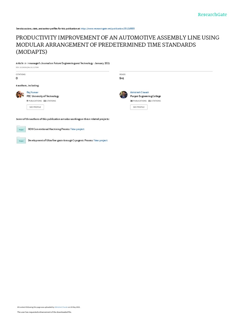 Productivity Improvement of An Automotive Assembly Line Using Modular Arrangement of ...