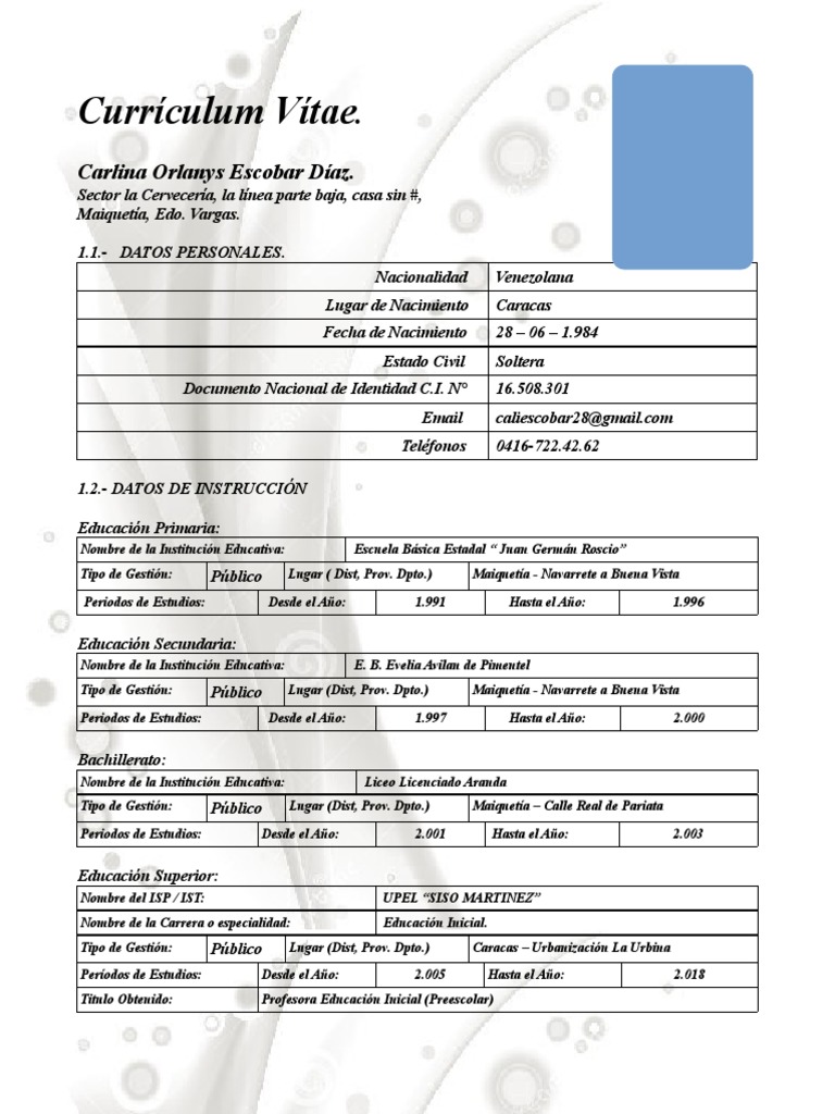 Currículum Vítae de Carlina Escobar | PDF | Informática | Software