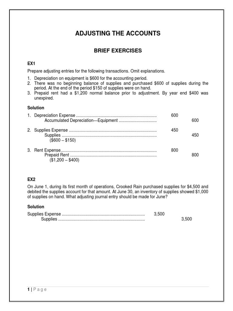 Brief Exercises Adjusting The Accounts | PDF | Expense | Salary