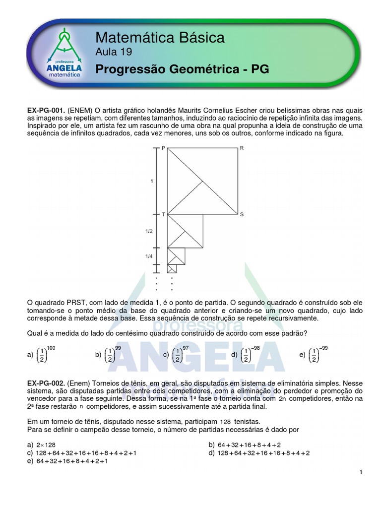 Progressão Geométrica - Conceitos e Exemplos de Cálculo | PDF ...
