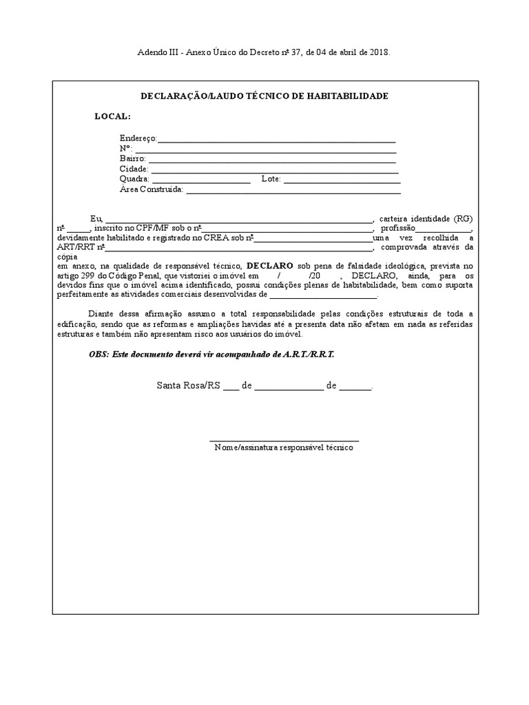 06-Declaracao-Laudo-Tecnico-Habitabilidade | PDF