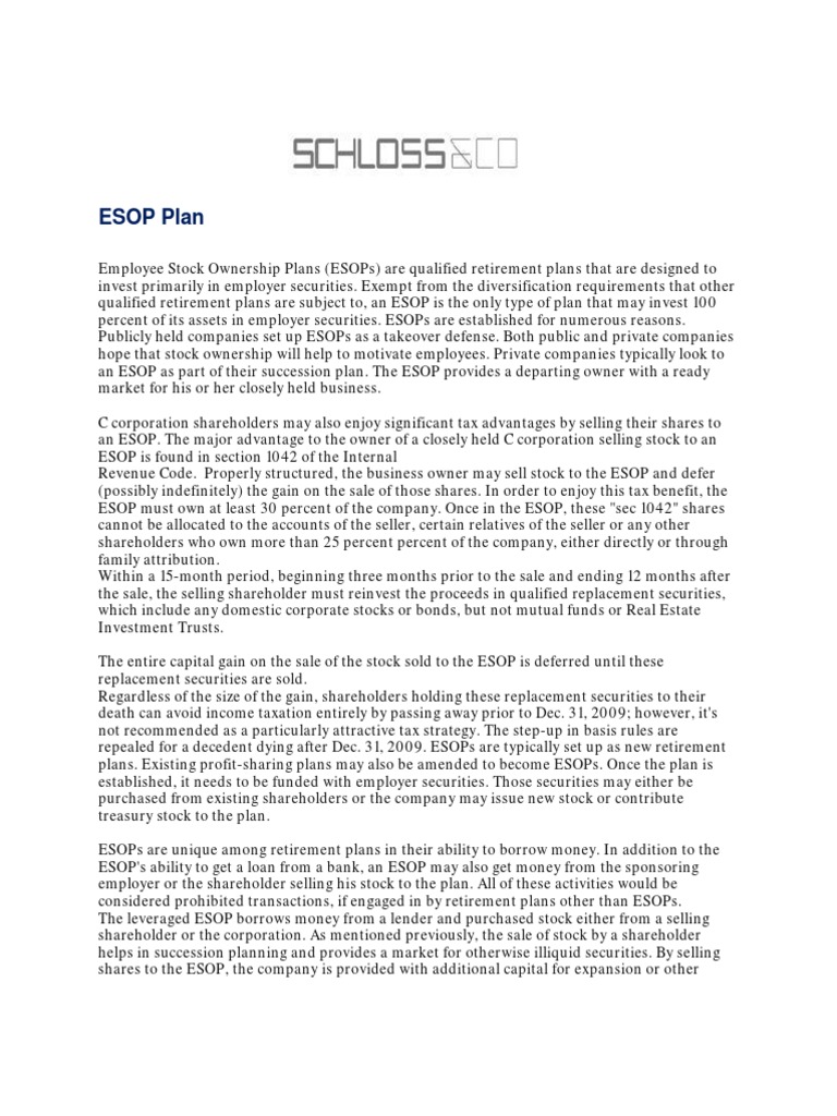 Esop | PDF | Employee Stock Ownership Plan | Stocks