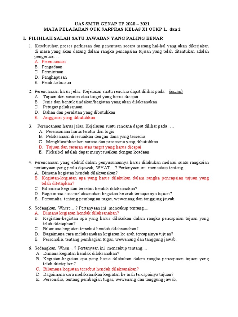 Soal Uas Otk Sarpras SMTR Genap 2021 Kls Xi Otkp 1dan 2 | PDF