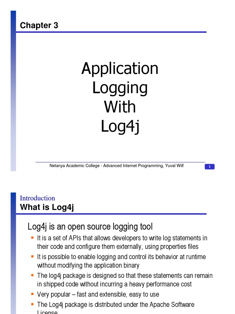 Application Logging With Log4j: Netanya Academic College - Advanced Internet Programming, Yuval ...