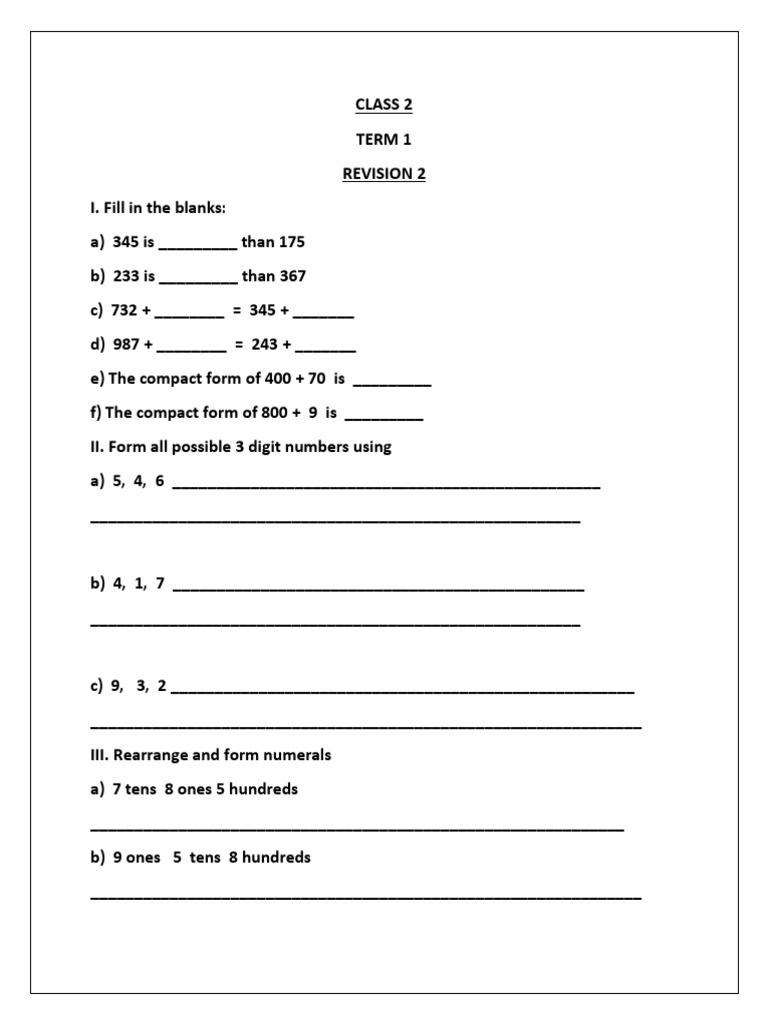 Class2 Maths Worksheet2 | PDF
