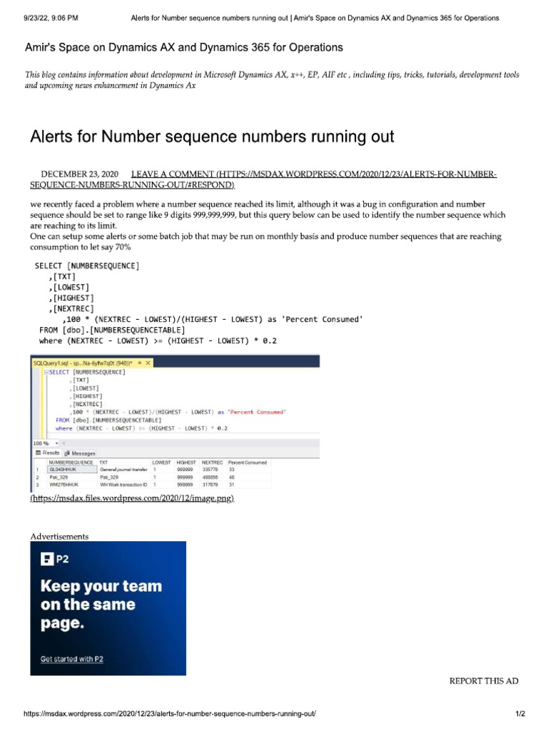 Alerts for Number sequence numbers running out | PDF