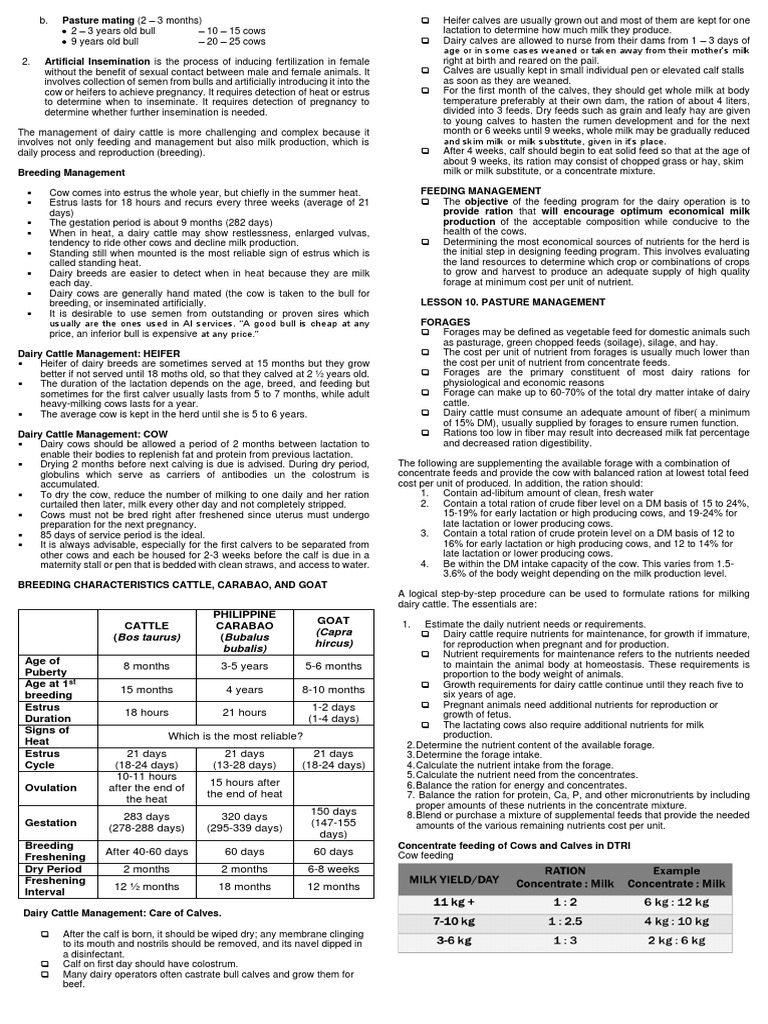 Ansci2 L9 L10 | PDF | Dairy Cattle | Cattle