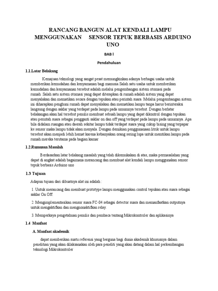 Rancang Bangun Alat Kendali Lampu Menggunakan Sensor Tepuk Berbasis Arduino Uno Pdf