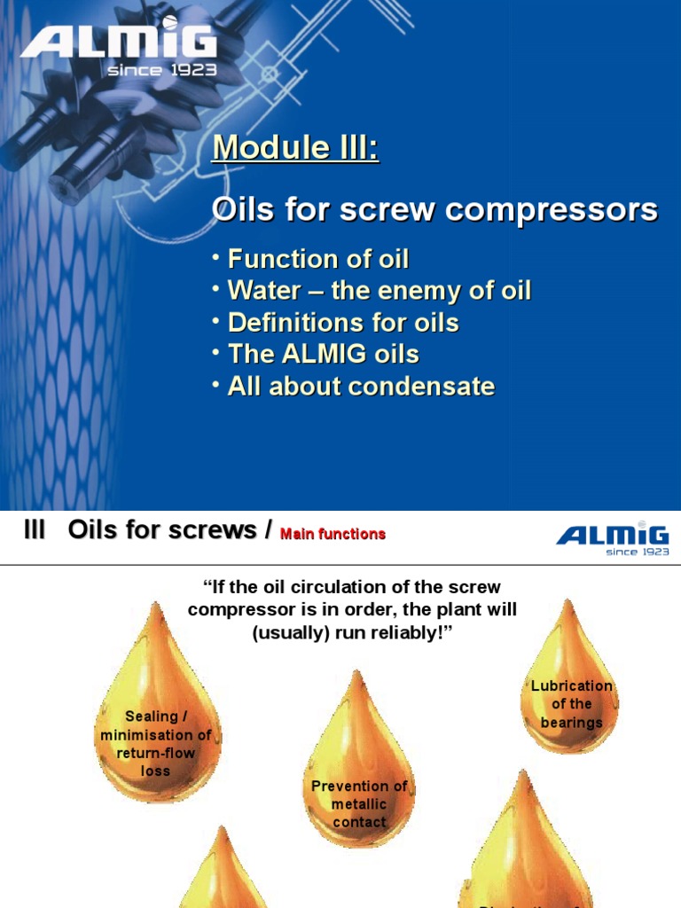 Oils for Screw Compressors: Functions, Properties, and Selection | PDF ...