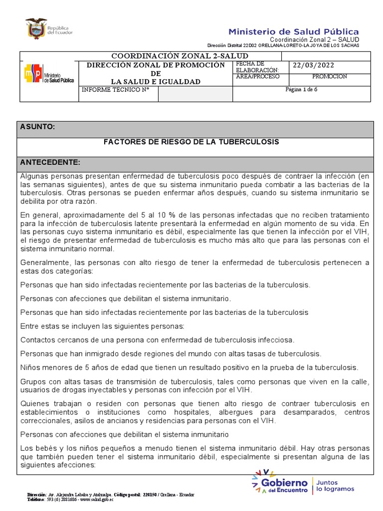 Factores de riesgo de la tuberculosis | PDF | Tuberculosis | VIH / SIDA