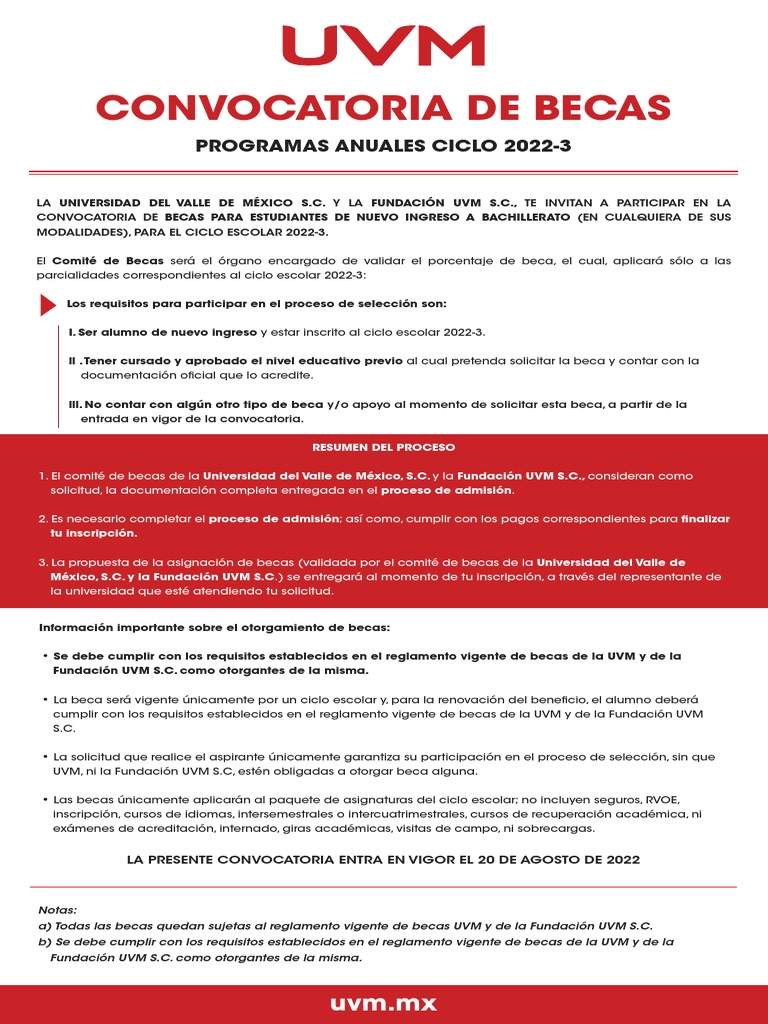 Convocatoria Becas UVM 2022-3 | PDF | Crecimiento personal y profesional