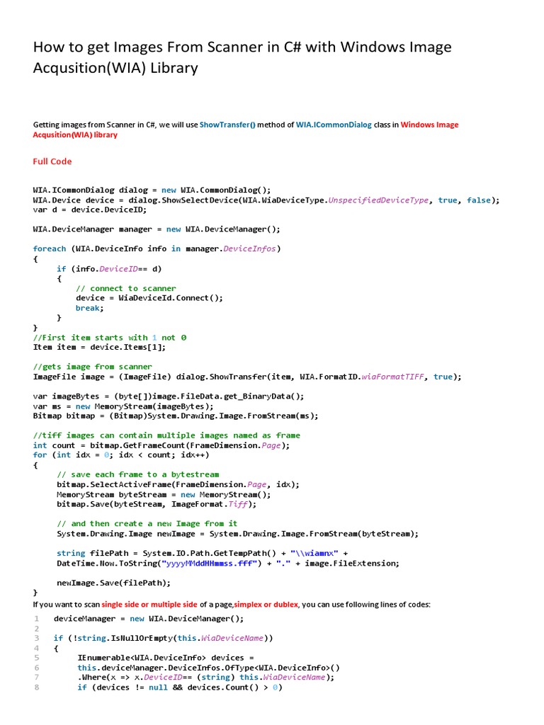 Scanning Images from a Scanner in C# using the Windows Image Acquisition (WIA) Library | PDF ...