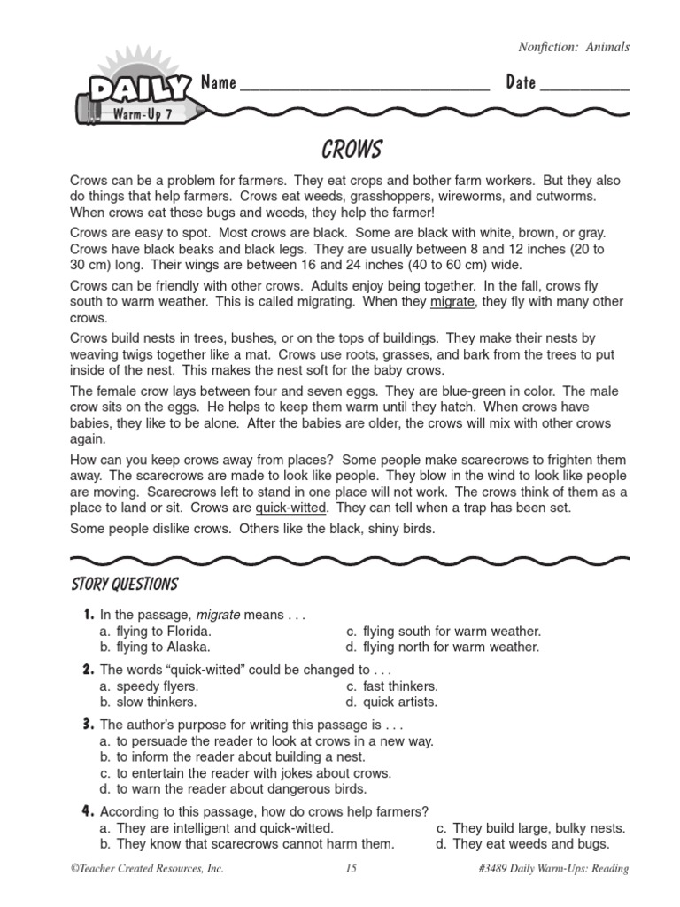 Reading Comprehension - Crows | PDF | Nest | Holarctic Birds
