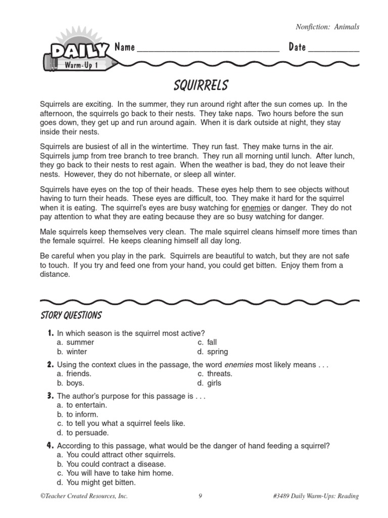 Reading Comprehension - Squirrels | PDF