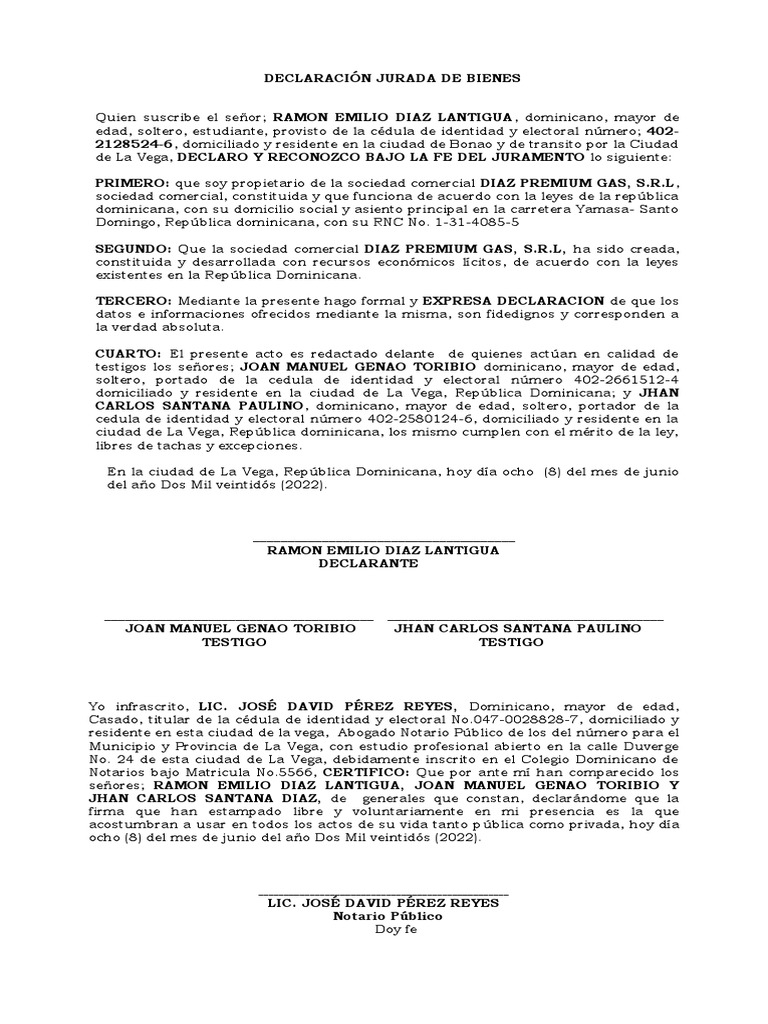 Declaración Jurada de Bienes Ramon Emilio | PDF | República Dominicana ...