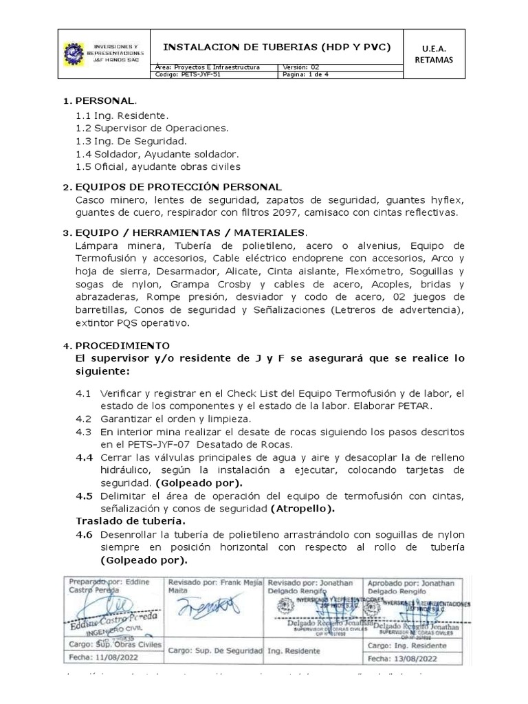PETS - Instalación de Tuberia HDPE y Termofusion | Descargar gratis PDF | Tubería (transporte de ...