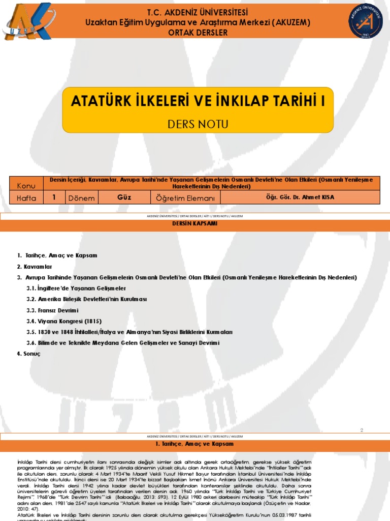 1hft Ataturk Ilkeleri Ve Inkilap Tarihi I - Ders Notu | PDF
