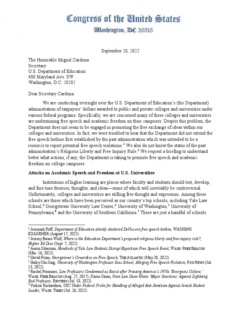 Free Speech Letter To Dept of Ed 092822 Final | Download Free PDF ...