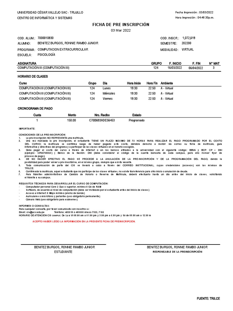 MatCP FichaPreInscripcionCP - Aspx | PDF | Informática | Edad de ...