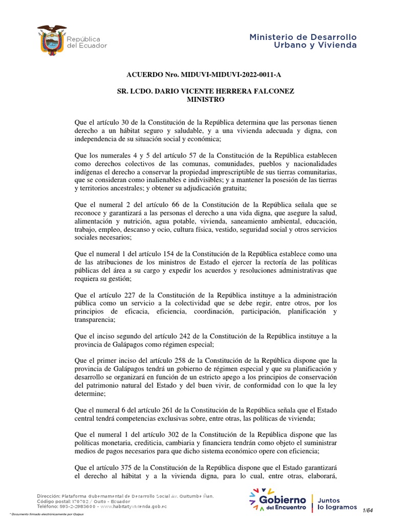 Miduvi Miduvi 2022 0011 A | PDF | Ecuador | Gobierno