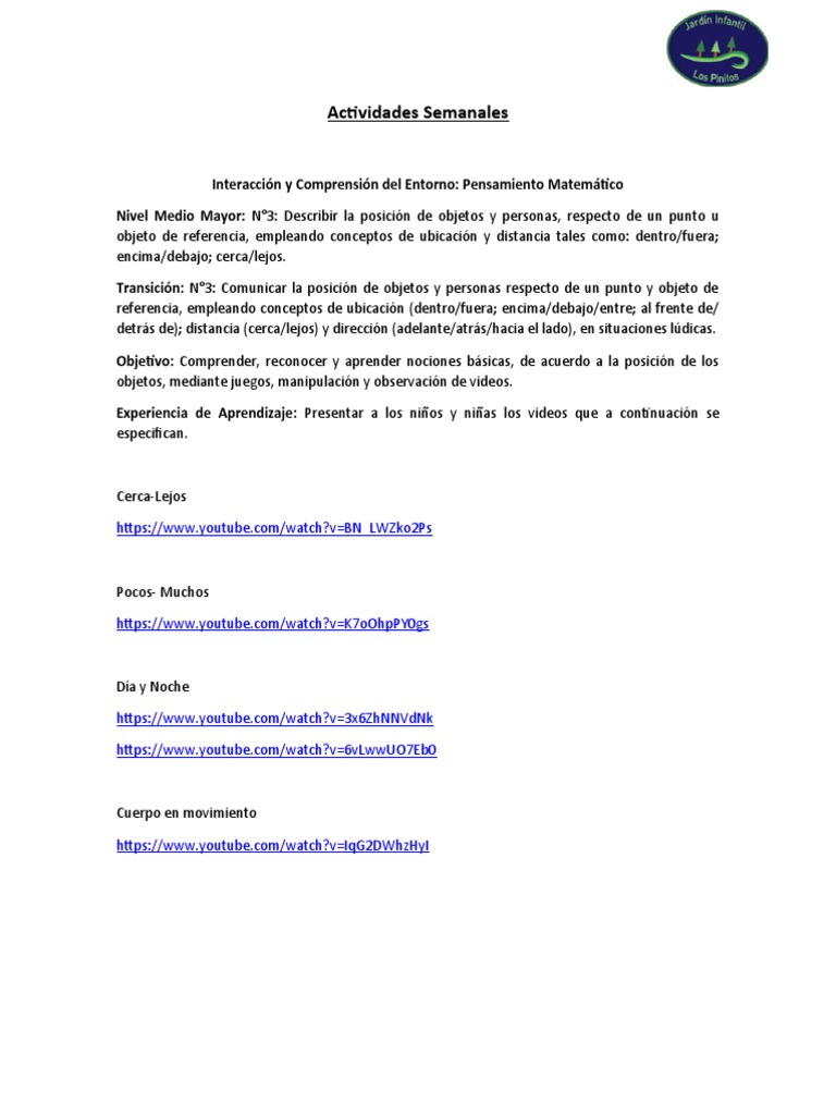 Actividades Semanales Nociones Básicas 2. | PDF | Aprendizaje | Experiencia