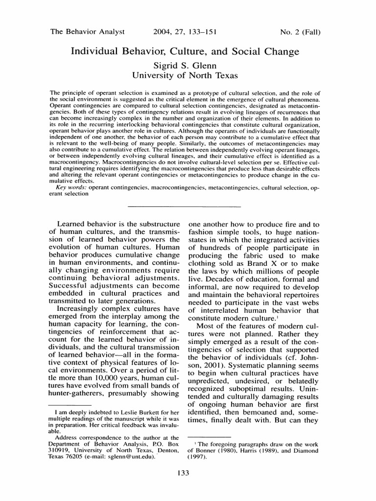 Cultural Selection and Operant Behavior | PDF | Human | Natural Selection
