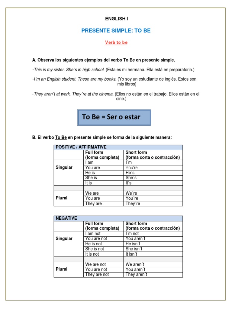 Student - Simple Present Verb To Be | PDF | Grammar | Linguistic Morphology
