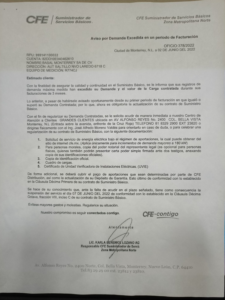 Aviso Por Demanda Exedida CFE | PDF