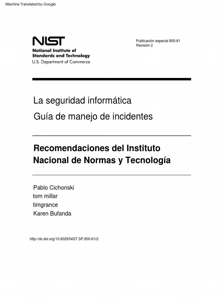 Guía De Manejo De Incidentes Nist Pdf La Seguridad Informática