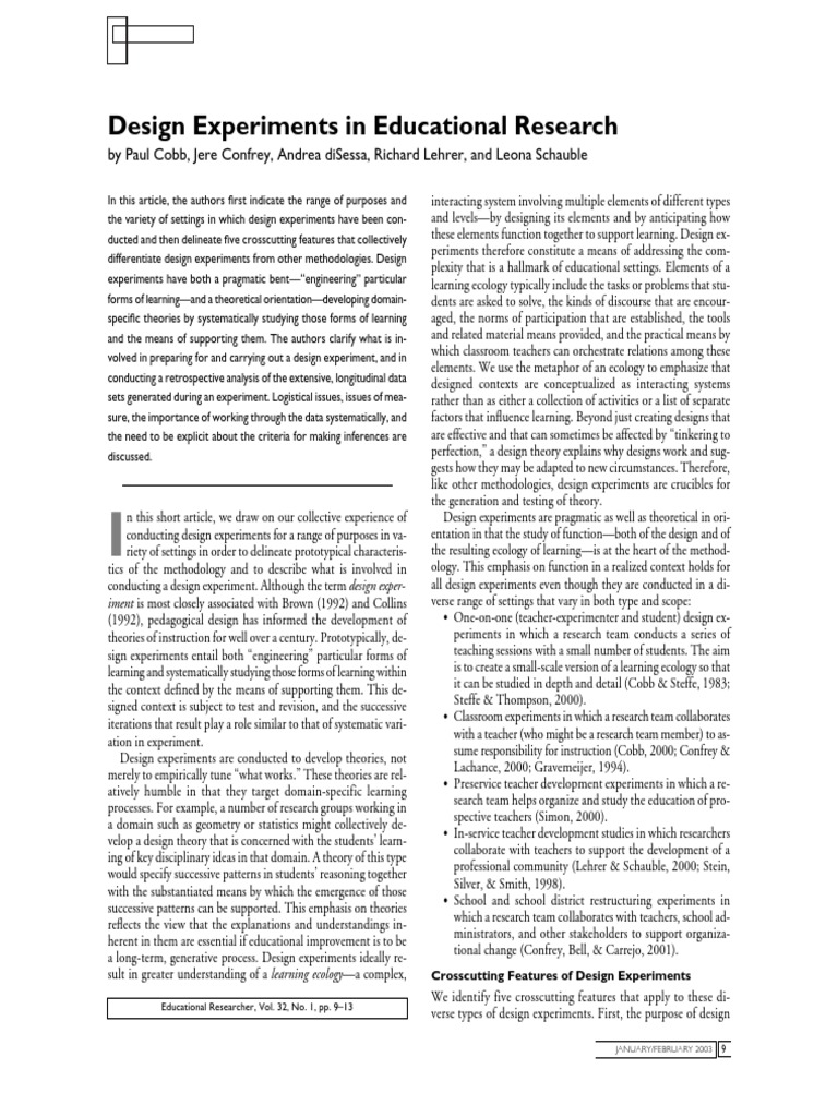 Design Experiments in Educational Research: Developing Domain-Specific Theories of the Learning ...