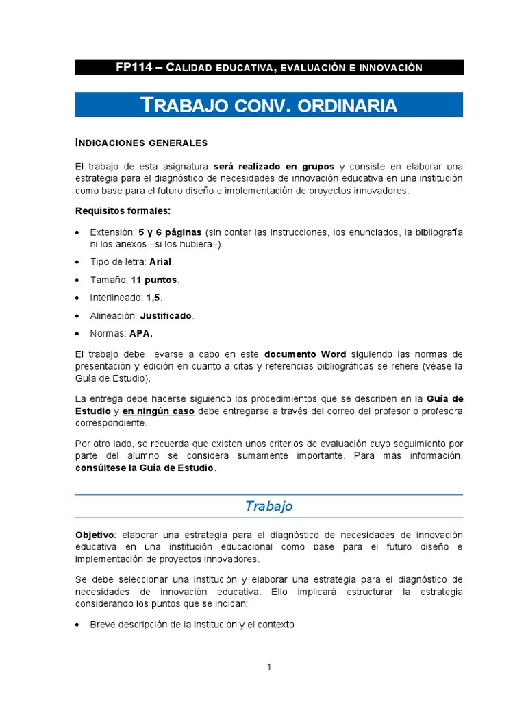 FP114-Trab-CO-Esp - Tarea Calidad Educativa Evaluacion e Innovacion | PDF | Evaluación | Método ...