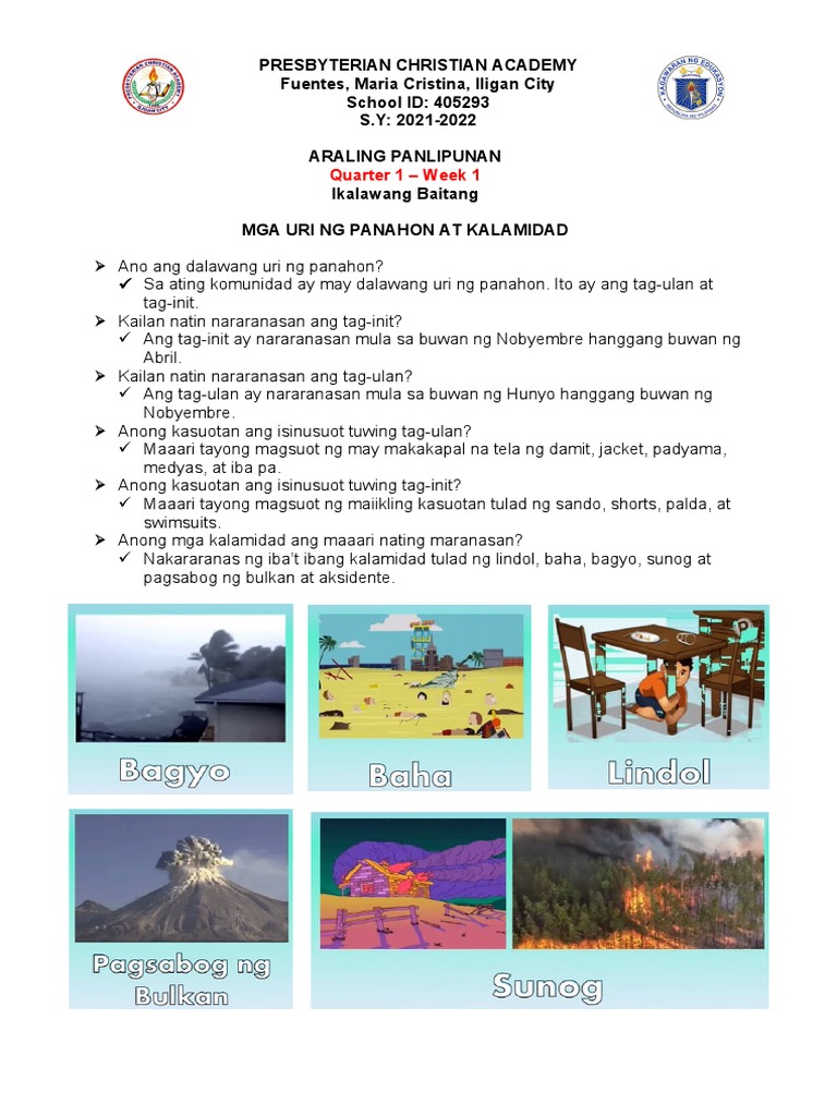 Q1W1 - Panahon at Kalamidad | PDF