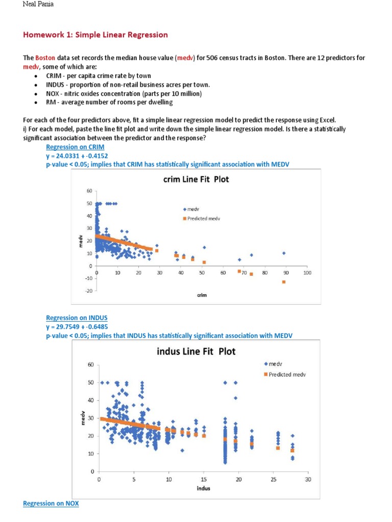 Homework 1 - Simple Linear Regression - Neal Pania | PDF | Errors And Residuals | Regression ...