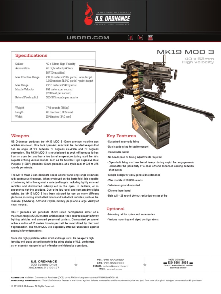 USORD MK19-MOD3 40mm 10.17 | PDF | Flight | Weapon Design