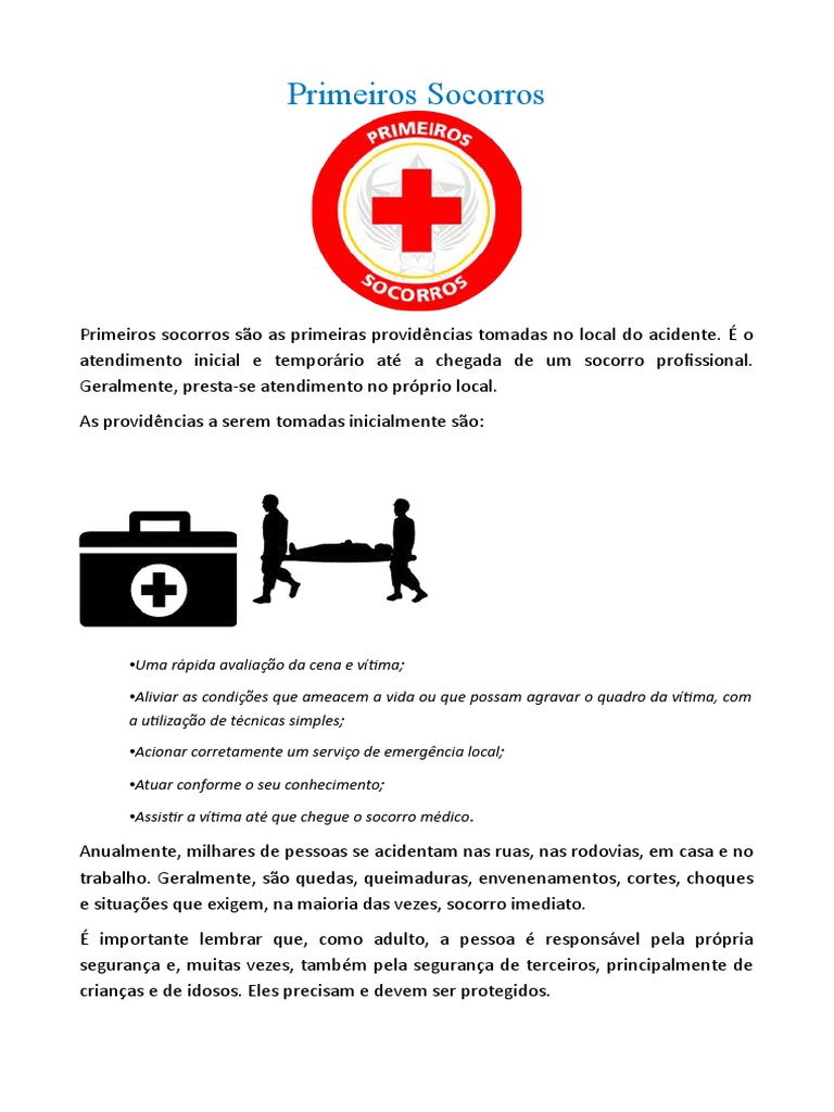 Primeiros Socorros - Parte 01 | PDF | Primeiros socorros | Paramédico
