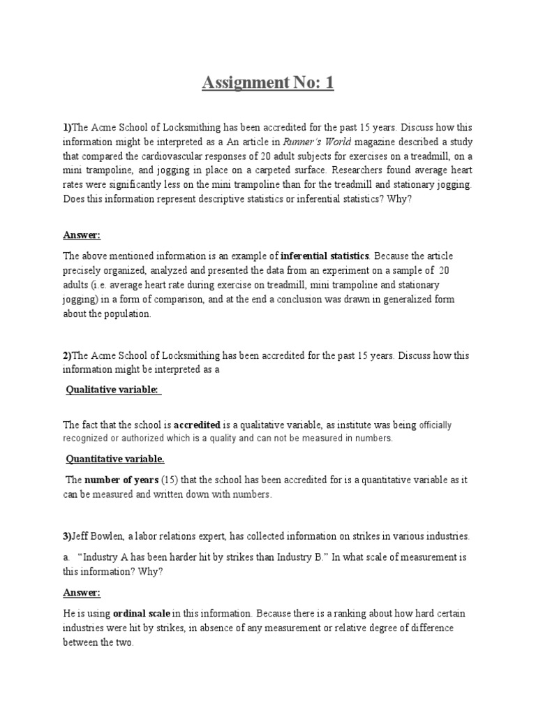 Statistics Assignment. | PDF