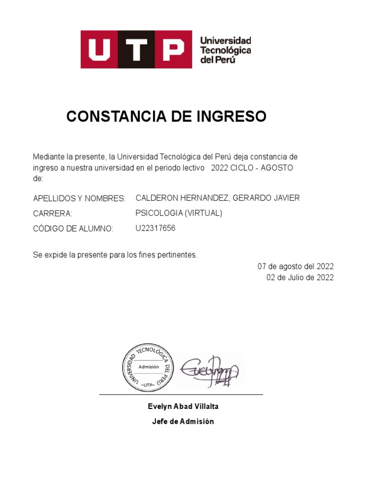 Constancia de Ingreso | PDF