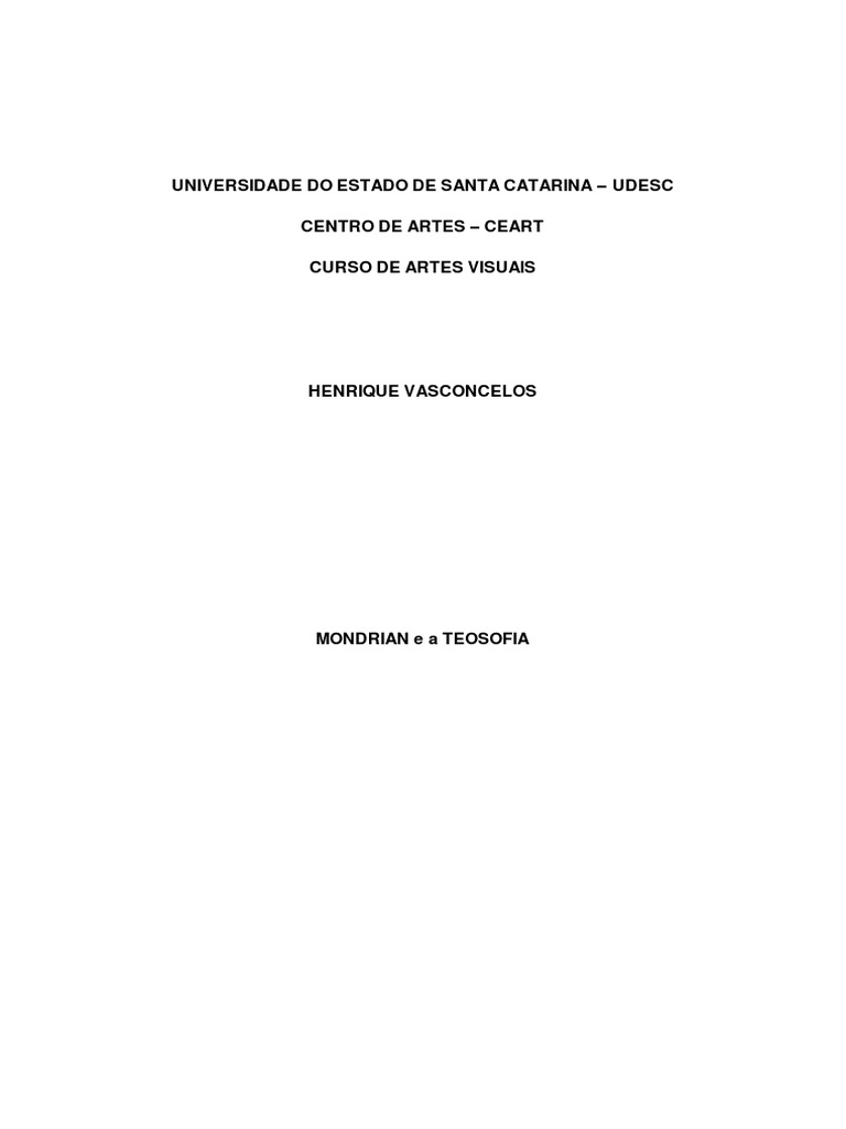 VASCONCELOS, Henrique - Mondrian e A Teosofia | PDF | Pinturas | Pensamento