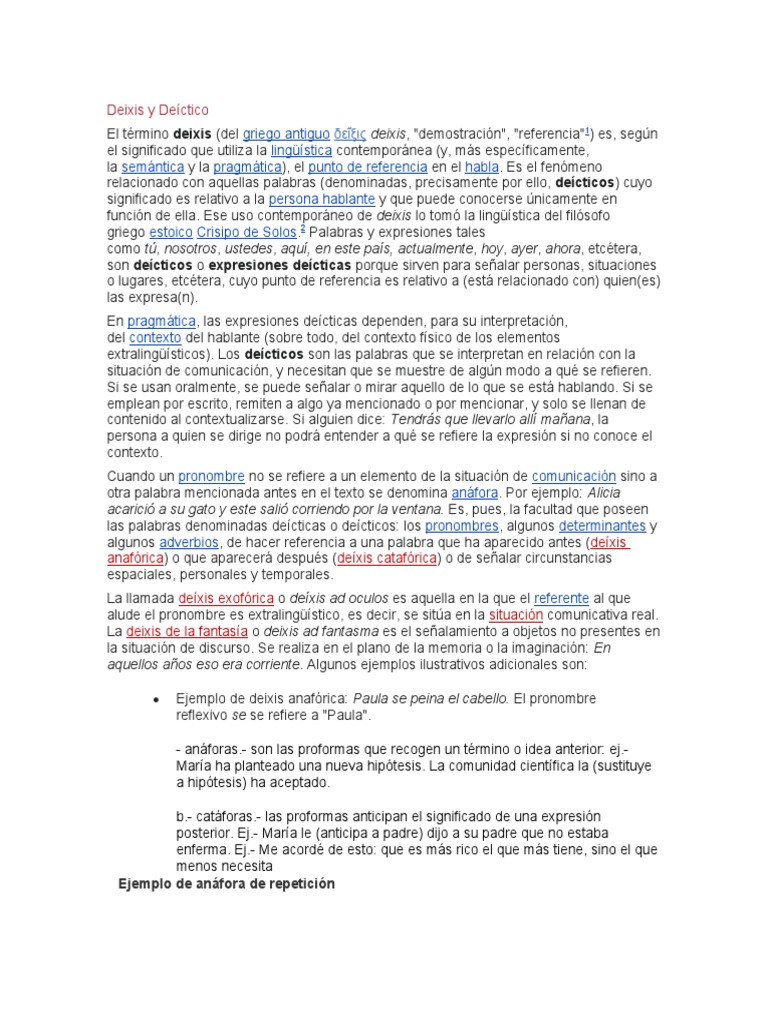 Deixis y Deíctico | PDF | Ciencia cognitiva | Gramática