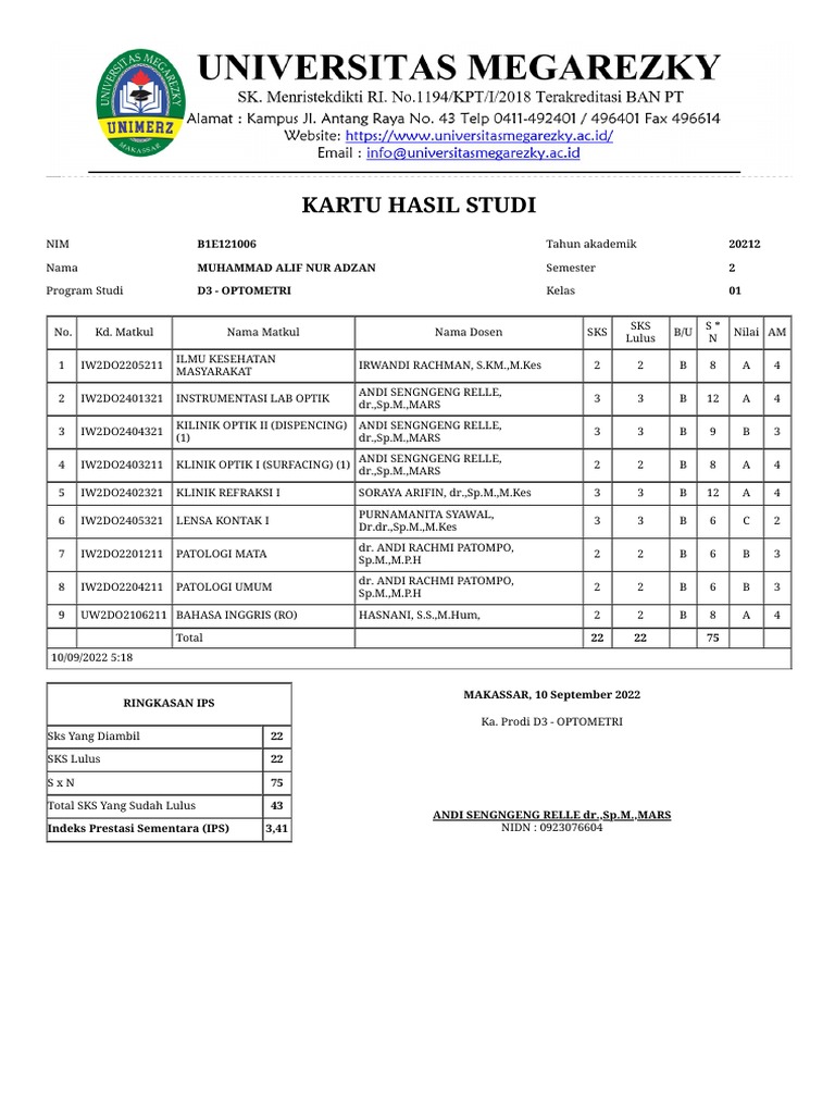 Cetak Kartu Hasil Studi | PDF
