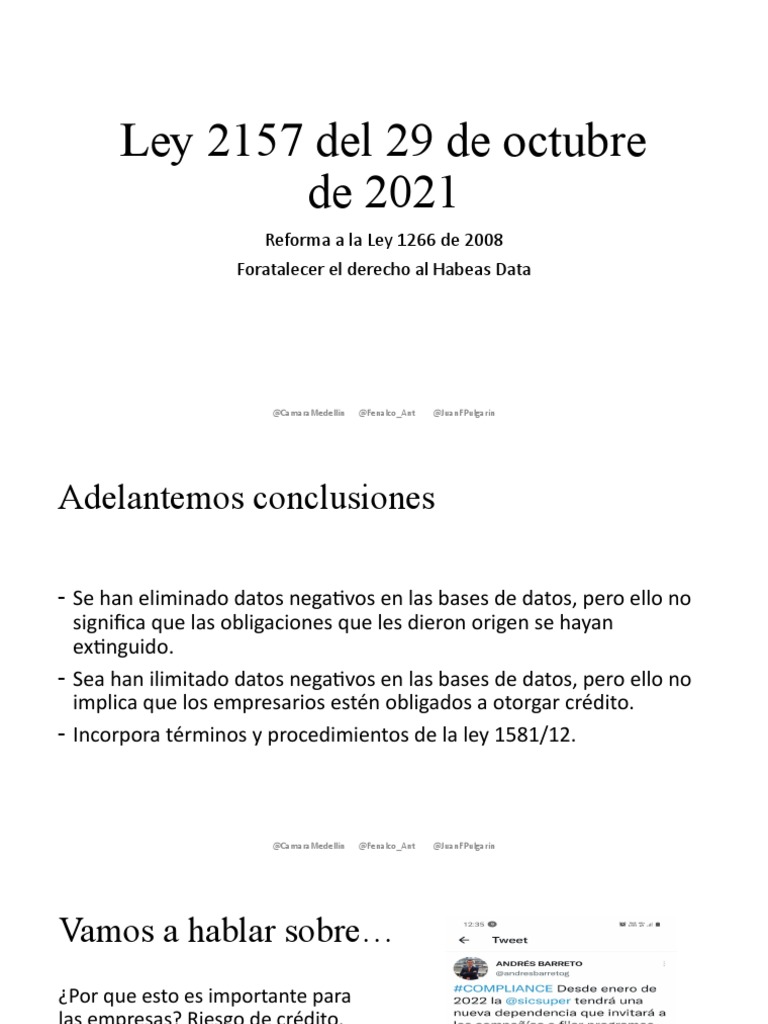 Ley 2157 Del 29 de Octubre de 2021 | PDF | Riesgo crediticio | Estatuto ...