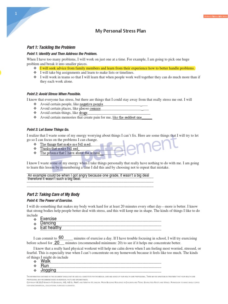 My Personal Stress Plan (Skills For Health) | PDF | Sleep | Eating