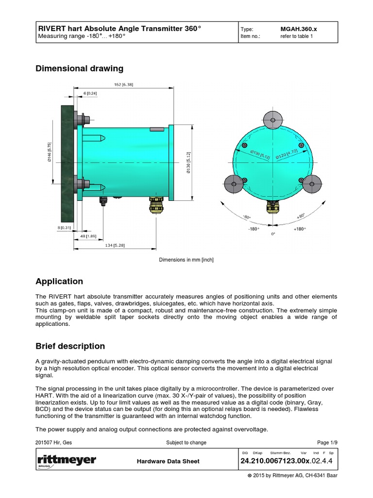 RIVERT Hart Absolute Angle Transmitter 360° | PDF | Relay | Power Supply