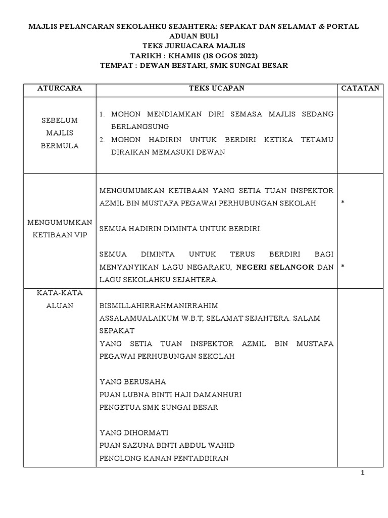 Teks Emcee Sekolahku Sejahtera | PDF